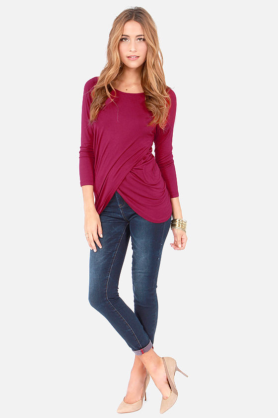 Cute Wine Red Top - Long Sleeve Top - $26.00 - Lulus