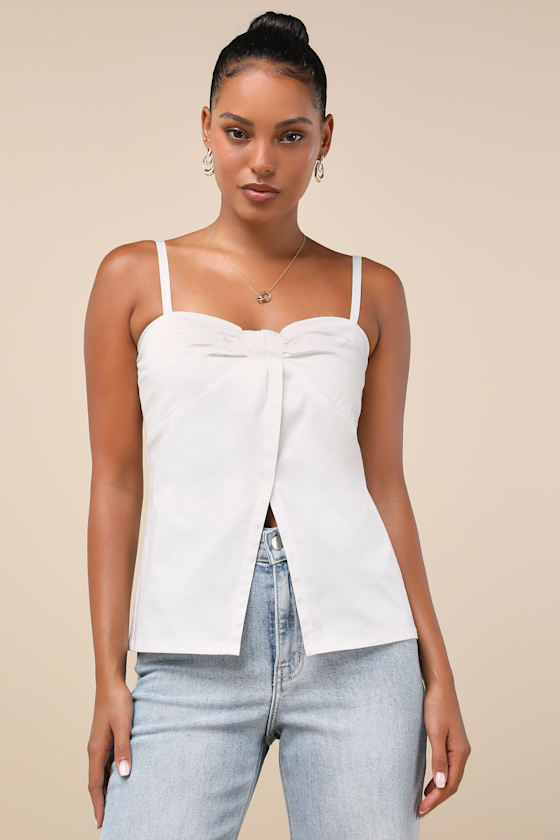 Ivory Notched Hem Top - Cami Top - Knot Front Top - Simple Top - Lulus