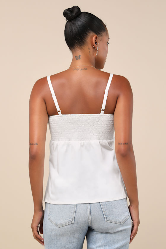 Ivory Notched Hem Top - Cami Top - Knot Front Top - Simple Top - Lulus