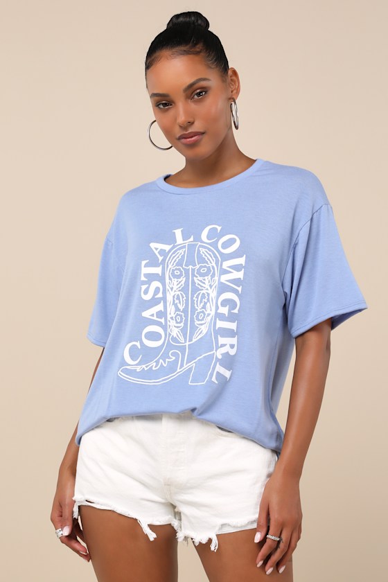 Light Blue Short Sleeve Tee - Graphic Tee - Oversized Tee - Lulus