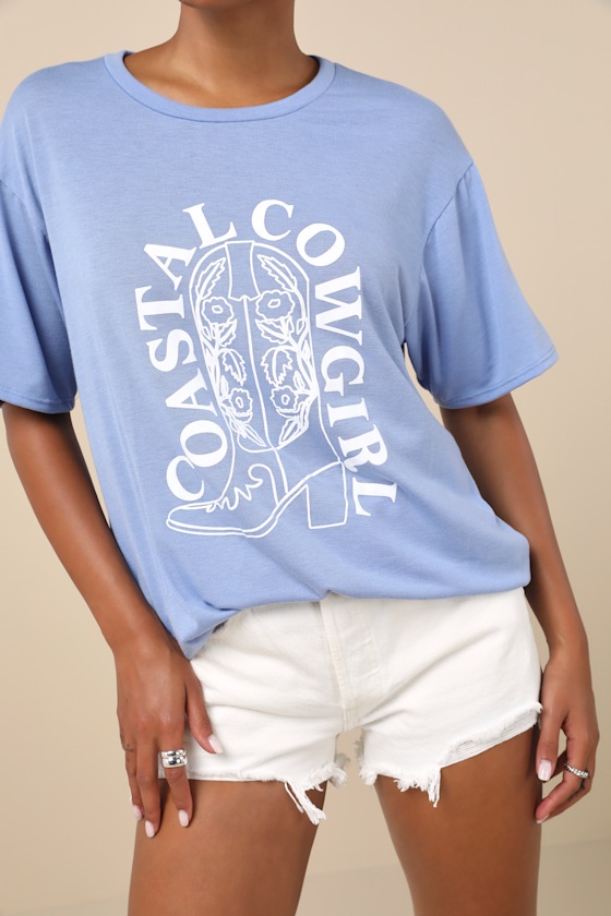 Light Blue Short Sleeve Tee - Graphic Tee - Oversized Tee - Lulus