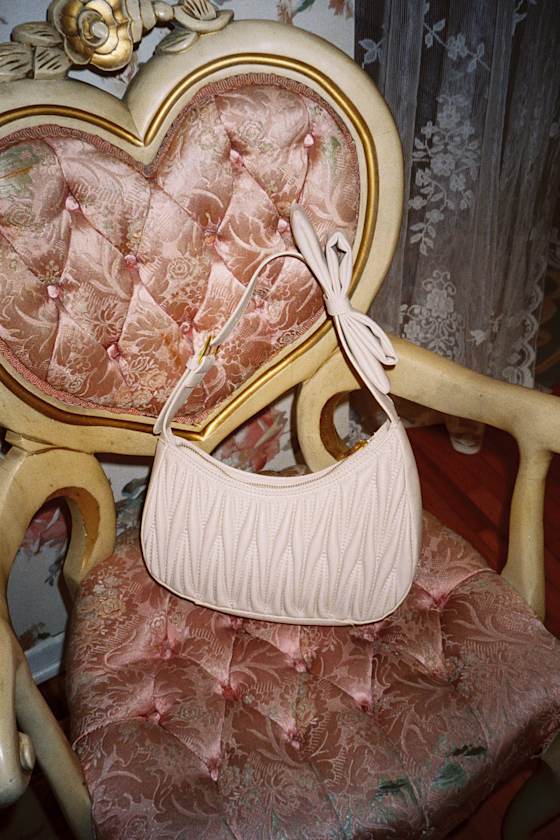 Light Beige Bag - Textured Vegan Leather Bag - Bow Shoulder Bag - Lulus