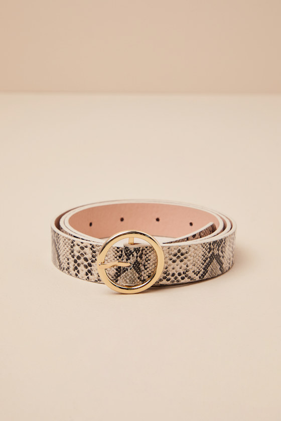 Beige Snake Print Belt - Faux Leather Belt - Circle Buckle Belt - Lulus