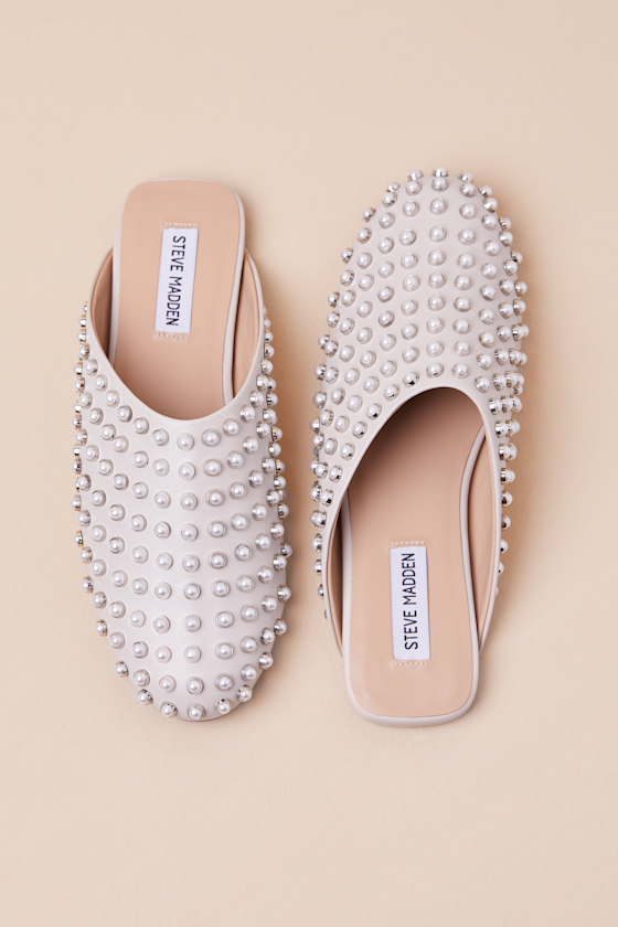 Steve Madden Glimmer - Ivory Pearl Flats - Pearl Slides - Slides - Lulus