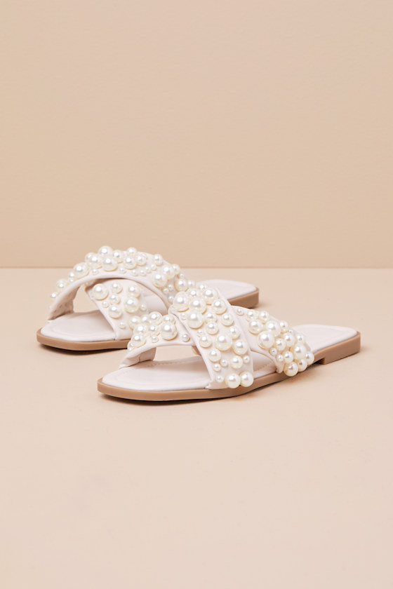 Ivory Pearl Slide Sandals - Ivory Sandals - Bridal Sandals - Lulus