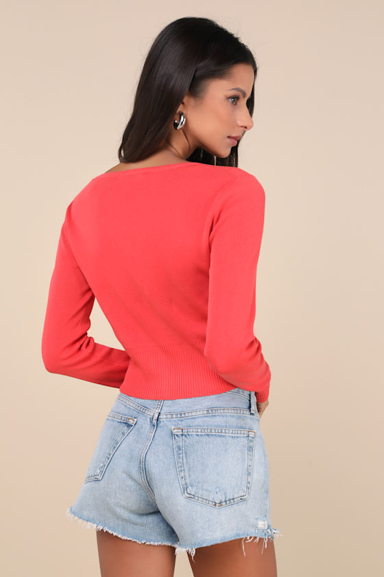 Red Orange Sweater Top - Zip-Front Sweater Top - Long Sleeve Top - Lulus