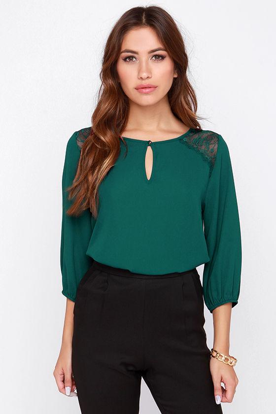 Cute Forest Green Top - Lace Top - Short Sleeve Top - $36.00 - Lulus