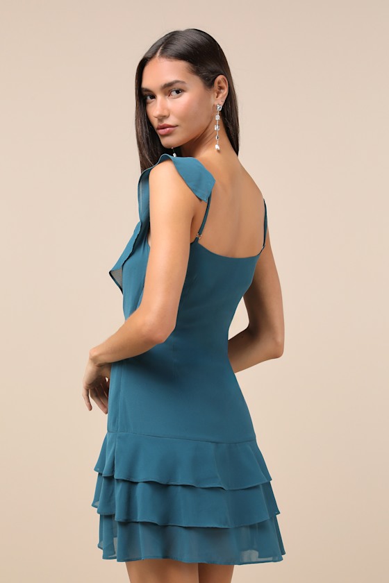 Teal Blue Mini Dress - Asymmetrical Dress - Sleeveless Dress - Lulus