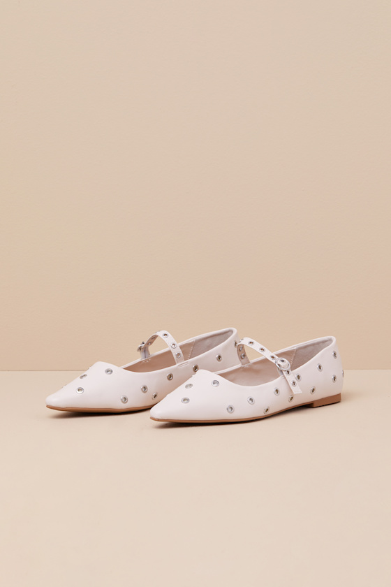 Ivory Studded Flats - Pointed-Toe Ballet Flats - Ivory Flats - Lulus