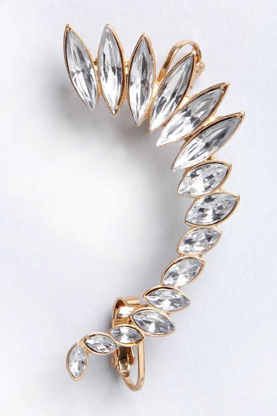Pretty Rhinestone Ear Cuff - Gold Ear Cuff - $11.00 - Lulus