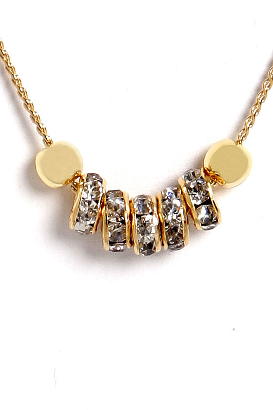 Cute Rhinestone Necklace - Gold Necklace - $14.00 - Lulus
