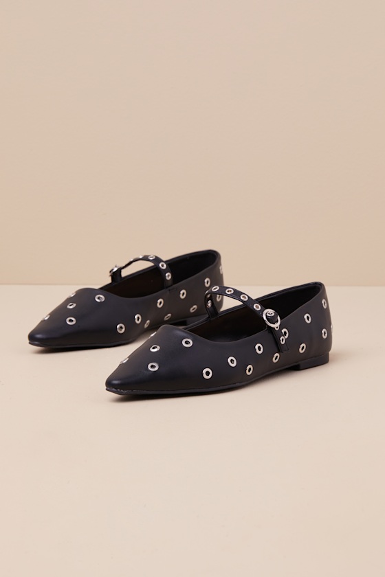 Black Studded Flats - Pointed-Toe Ballet Flats - Black Flats - Lulus