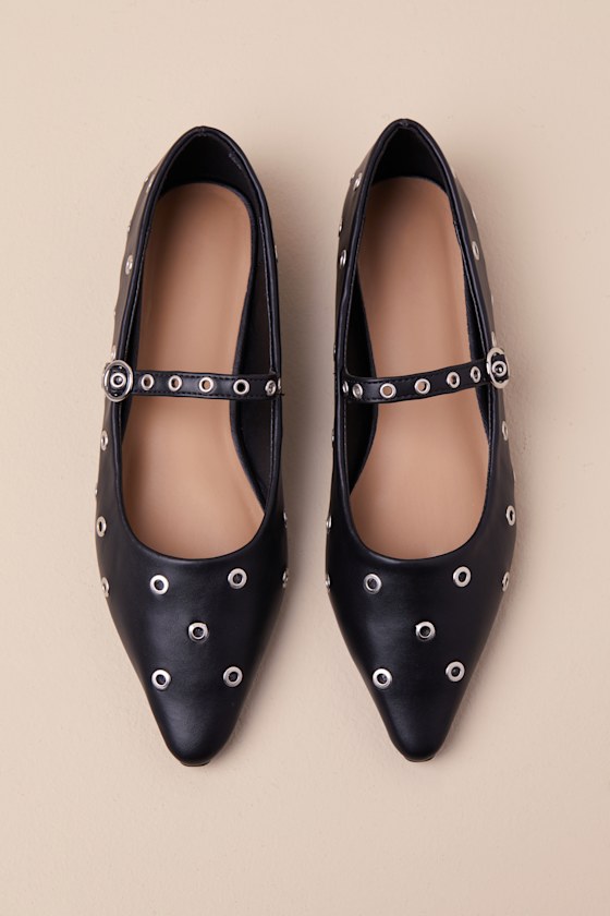 Black Studded Flats - Pointed-Toe Ballet Flats - Black Flats - Lulus