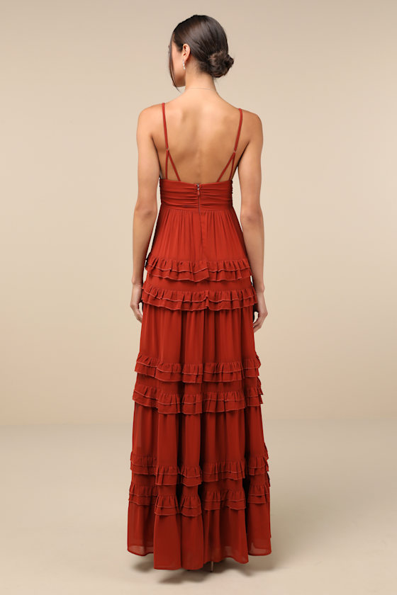 Rust Orange Maxi Dress - Ruffle Tiered Maxi Dress - Orange Gown - Lulus