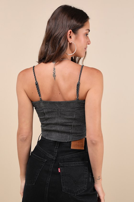 Charcoal Grey Tank Top - Textured Ribbed Tank Top - Crop Tank Top - Lulus