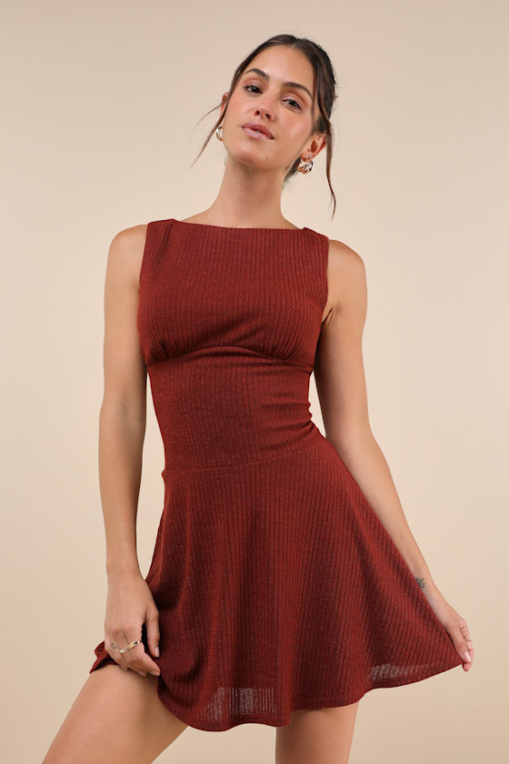 Brick Red Knit Dress - Fit and Flare Dress - Mini Knit Dress - Lulus