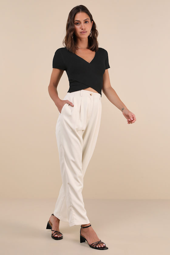 Black Cross-Front Top - Short Sleeve Crop Top - Black Crop Top - Lulus