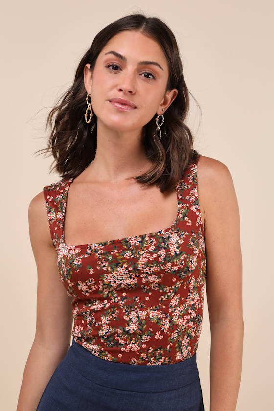 Rust Red Floral Tank Top - Cutout Tank Top - Knit Tank Top - Lulus