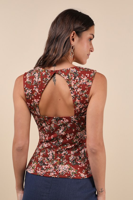 Rust Red Floral Tank Top - Cutout Tank Top - Knit Tank Top - Lulus