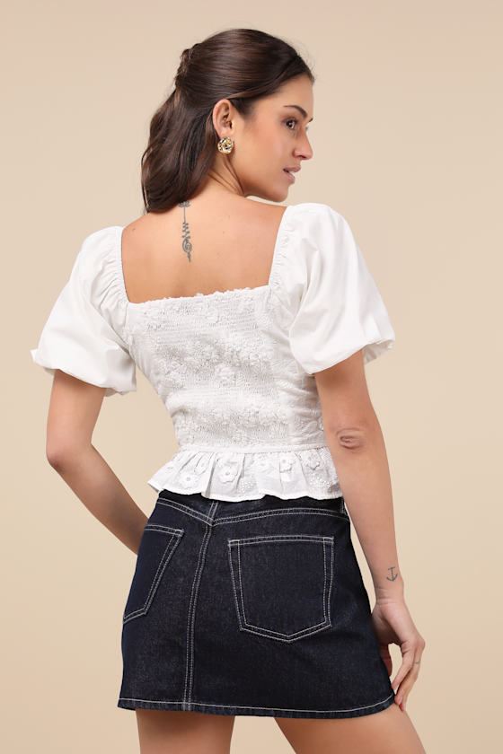 White Embroidered Top - Puff Sleeve Top - Embroidered Top - Top - Lulus