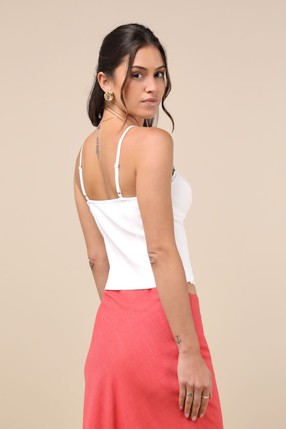 White Lace Button-Front Tank Top - Cami Tank Top - Button Cami - Lulus