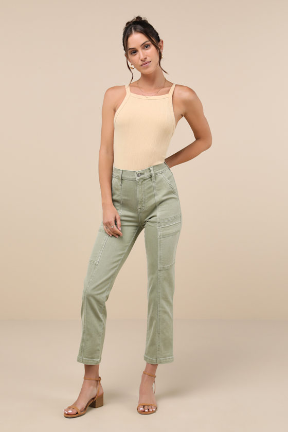 Daze Denim Straight Up - Green Cargo Jeans - High-Rise Jeans - Lulus