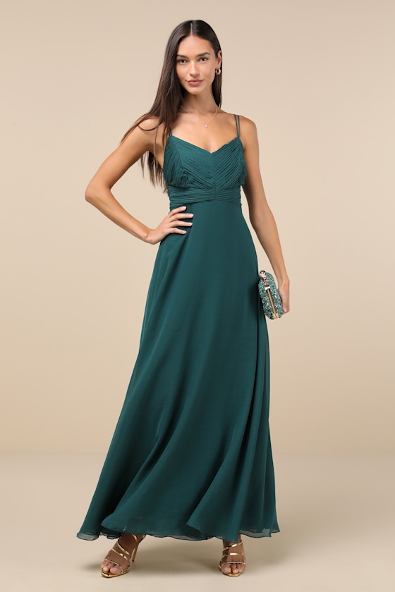 Emerald Green Chiffon Dress - Green Pleated Dress - Maxi Dress - Lulus