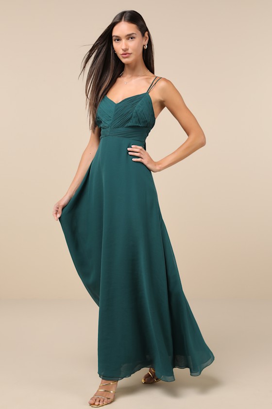 Emerald Green Chiffon Dress - Green Pleated Dress - Maxi Dress - Lulus