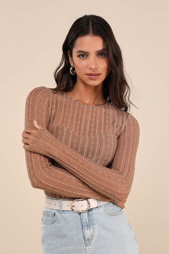 Brown Sheer Top - Lace Long Sleeve Top - Sheer Lace Shirt - Top - Lulus