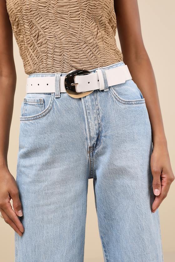 Ivory Belt - Oversized Buckle Belt - Gold Buckle Belt - Belts - Lulus