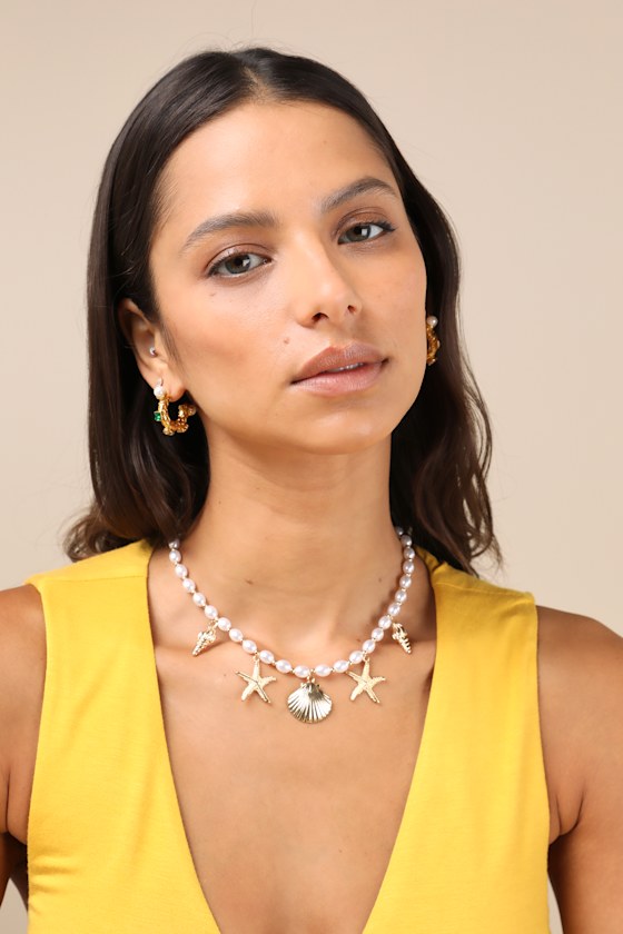 Gold Pearl Seashell Necklace - Starfish Charm Necklace - Necklace - Lulus