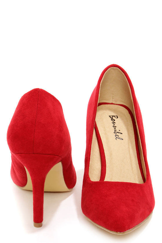 Cute Red Heels - Pointed Pumps - High Heels - $27.00