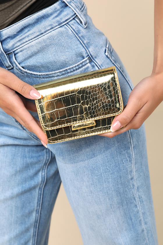Gold Mini Crossbody Bag - Croc-Embossed Bag - Mini Crossbody - Lulus