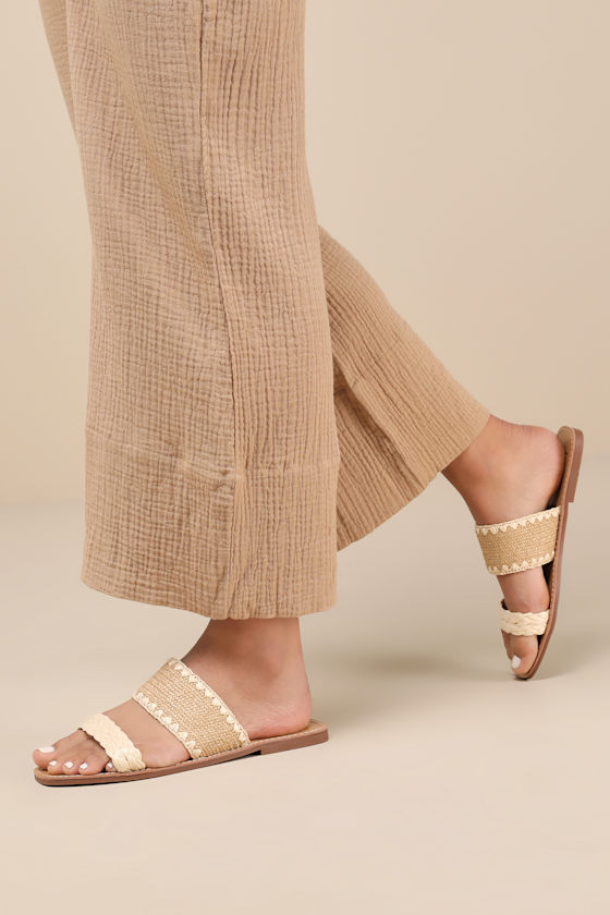 Beige Slide Sandals - Raffia Woven Slide Sandals - Slide Sandals - Lulus