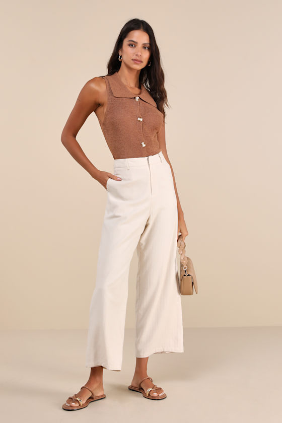 Beige Trouser Pants - High-Rise Pants - Beige Wide-Leg Pants - Lulus