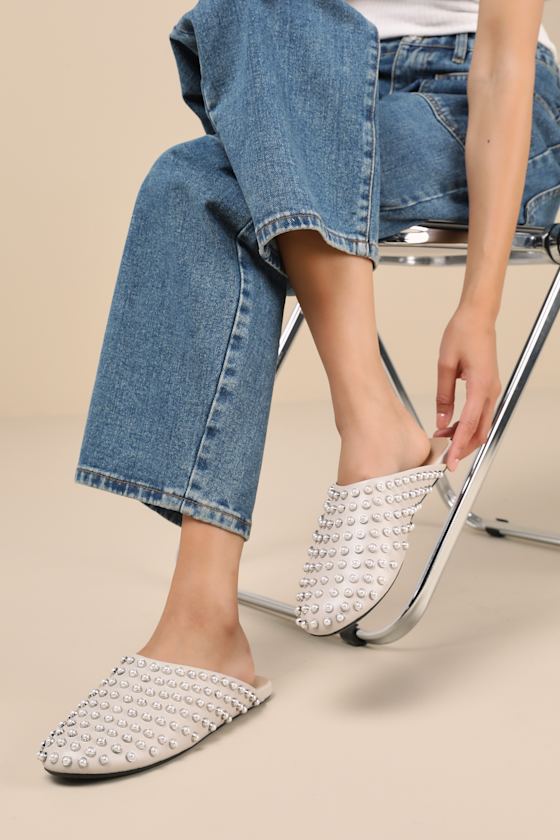 Steve Madden Glimmer - Ivory Pearl Flats - Pearl Slides - Slides - Lulus