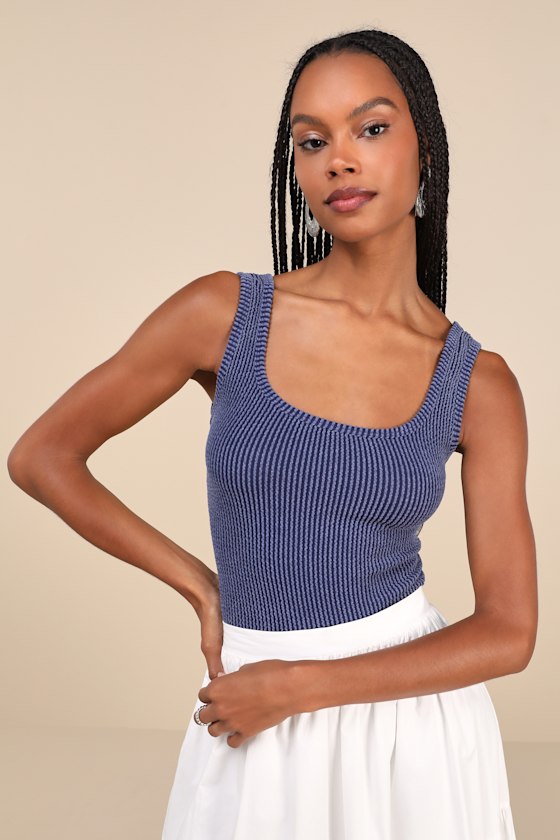Dark Blue Ribbed Knit Top - Tank Top - Textured Knit Tank Top - Lulus