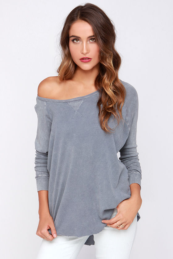 Cute Grey Top - Thermal Top - Long Sleeve Top - Thermal Top - $48.00 ...