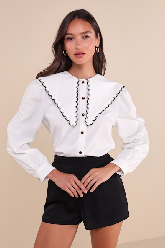 Sister Jane Saloon - White Statement Collar Top - Button-Up Top - Lulus