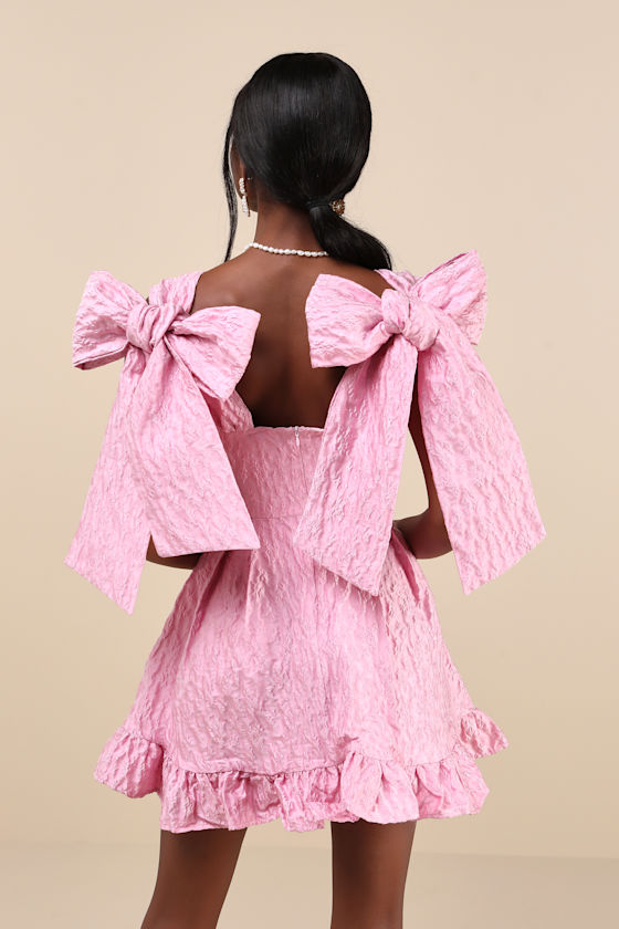 Sister Jane Reins Dress - Pink Jacquard Dress - Bow Strap Sister Jane Reins Dress - Pink Jacquard Dress - Bow Strap