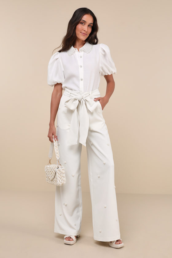 Sister Jane Cowgirl Glitter - Ivory Beaded Top - Puff Sleeve Top - Lulus