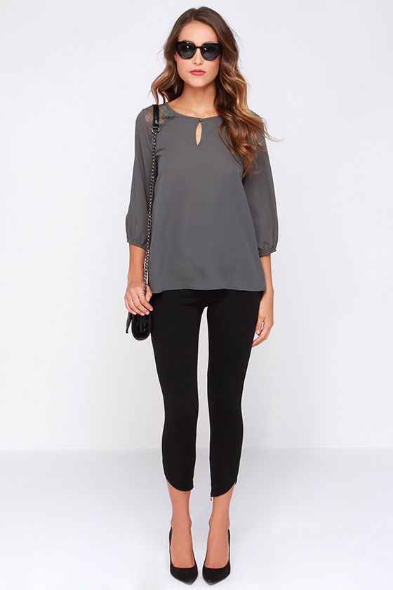 Cute Grey Top - Lace Top - Short Sleeve Top - $36.00 - Lulus