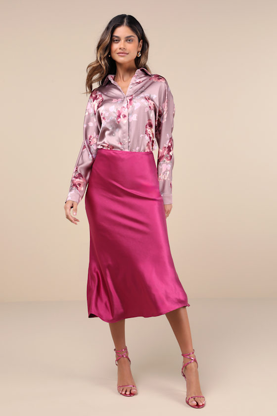 Mauve Floral Bodysuit - Button-Up Bodysuit - Satin Bodysuit - Lulus