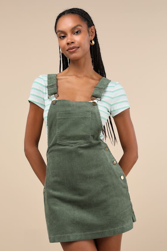 Olive Green Shortalls - Corduroy Skort Overalls - Green Overalls - Lulus