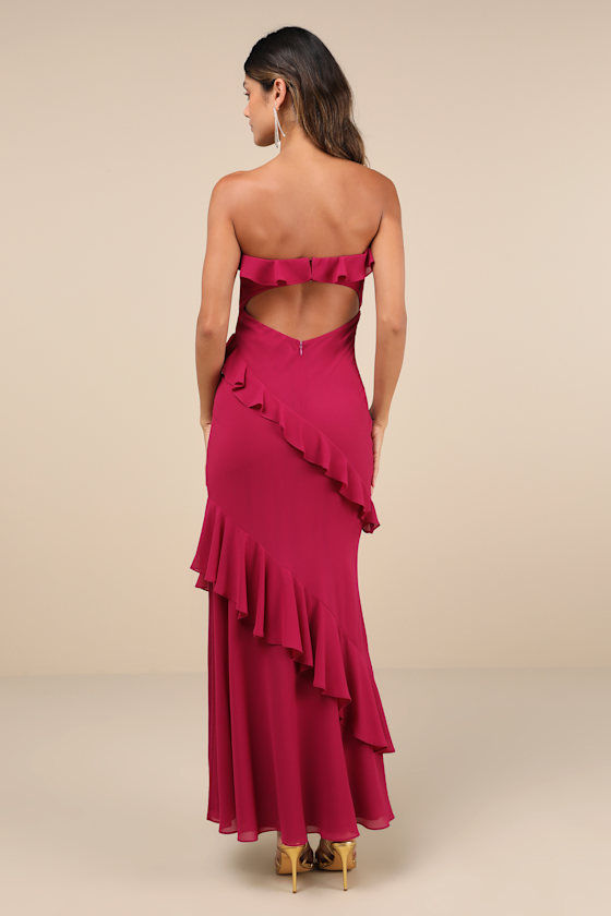 Magenta Ruffled Dress - Cutout Strapless Dress - Maxi Dress - Lulus