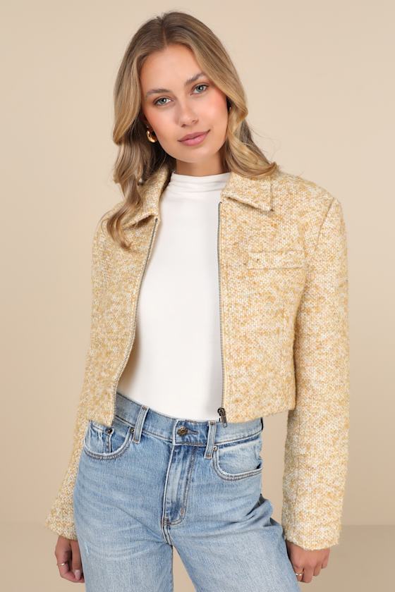 ASTR the Label Lindsay - Yellow Tweed Jacket - Cropped Jacket - Lulus