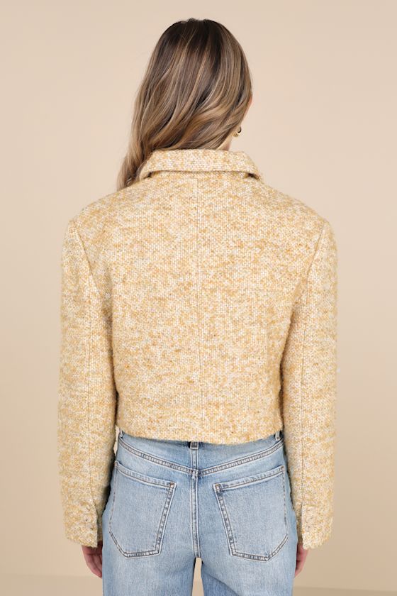 ASTR the Label Lindsay - Yellow Tweed Jacket - Cropped Jacket - Lulus