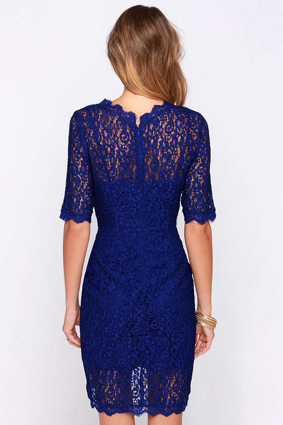 Pretty Indigo Blue Dress - Lace Dress - Sheath Dress - $122.00