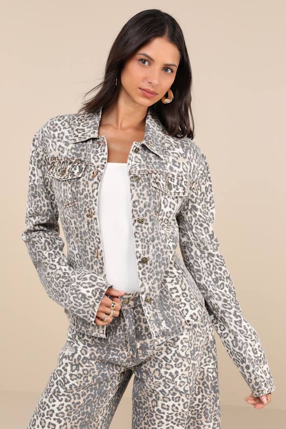 Lioness Rider - Beige Faded Leopard Print Jacket - Denim Jacket - Lulus