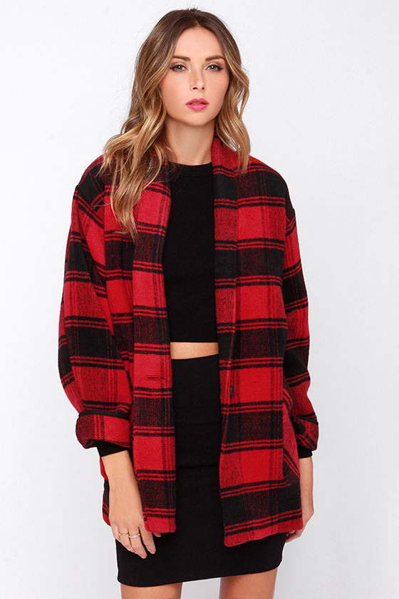 Cozy Red Plaid Coat - Red Jacket - Red Coat - $49.00 - Lulus